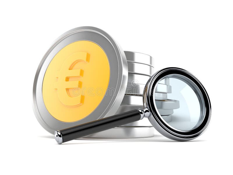 Stack of Euro Coins with Magnifying Glass Stock Illustration ...