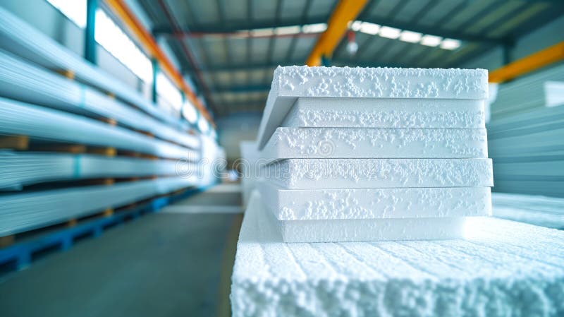 Stack of Expanded Polystyrene Sheets or EPS in Industrial Warehouse ...