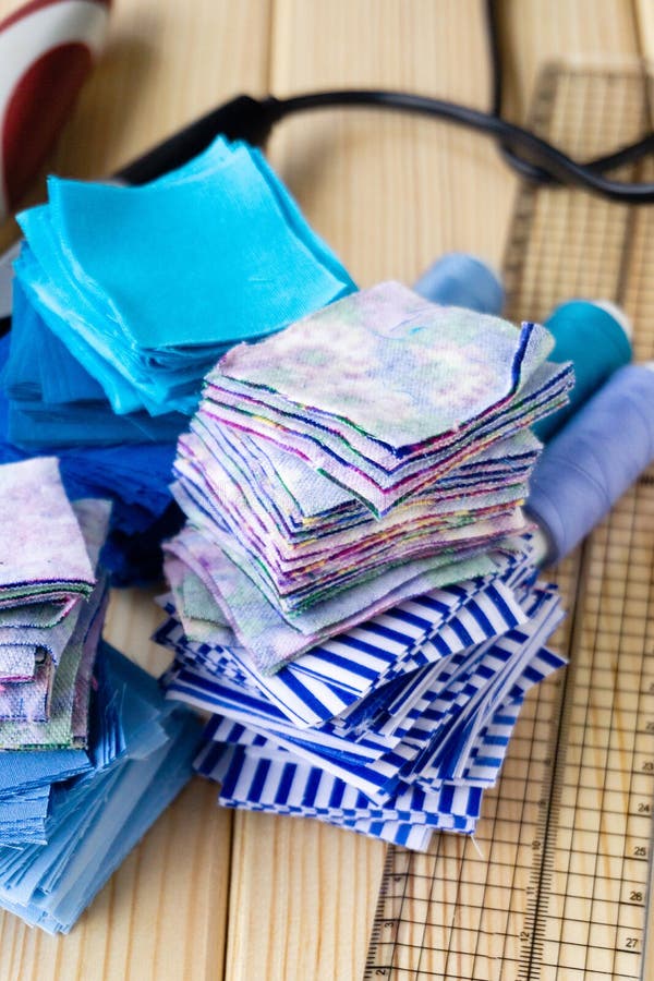 Stack of Fabric Pieces for Patchwork Stock Image - Image of sewing ...