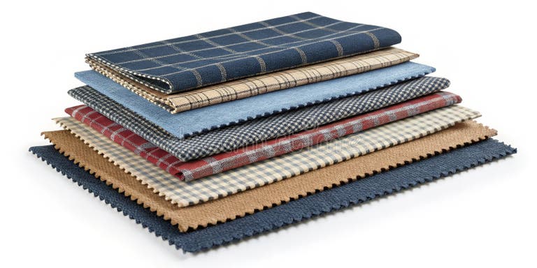 Stack of Fabric Swatches, Plaid Patterns, Isolated on White Background ...