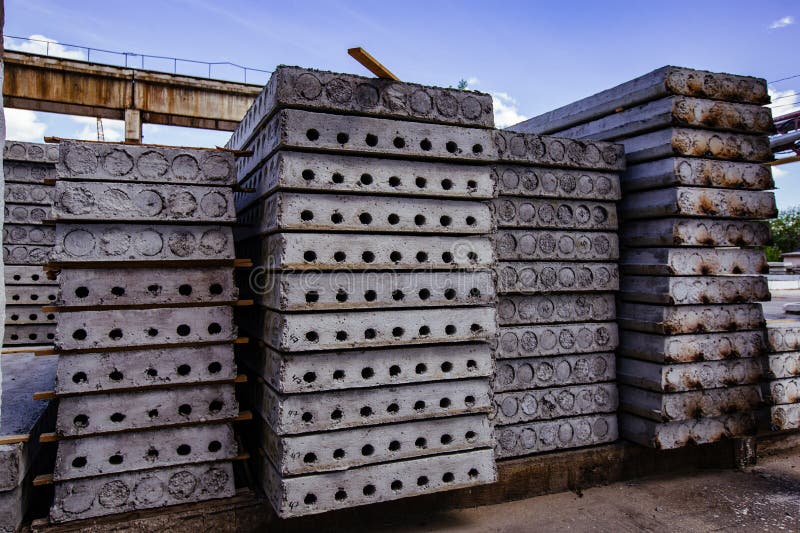 Stack of Fabricated Reinforced Concrete Slabs in the Factory Stock ...