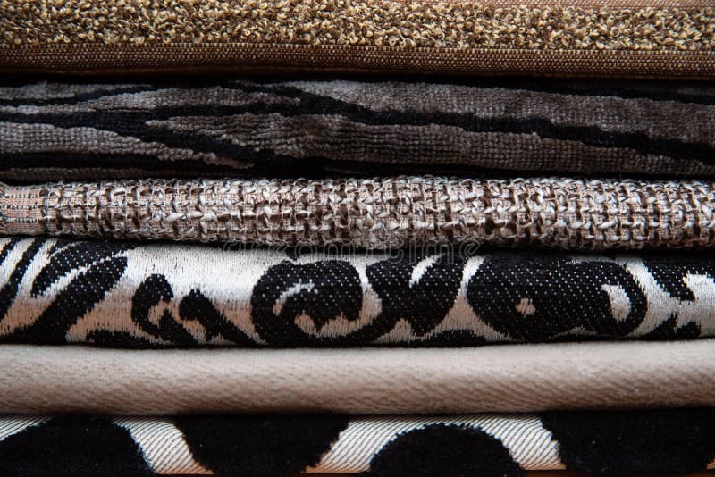 Stack of Fabrics with Various Patterns and Materials. Stock Photo ...