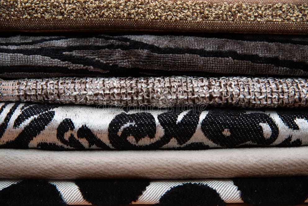 Stack of Fabrics with Various Patterns and Materials. Stock Photo ...