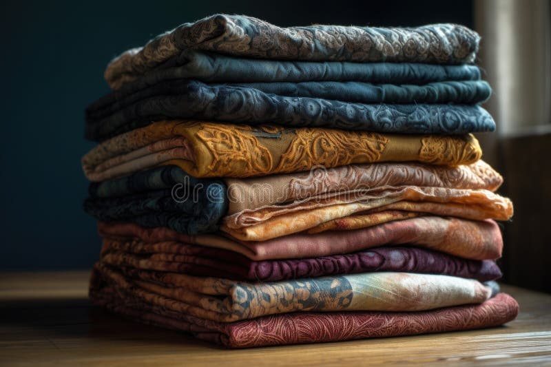 Stack of Fabrics of Varying Textures and Colors Stock Illustration ...