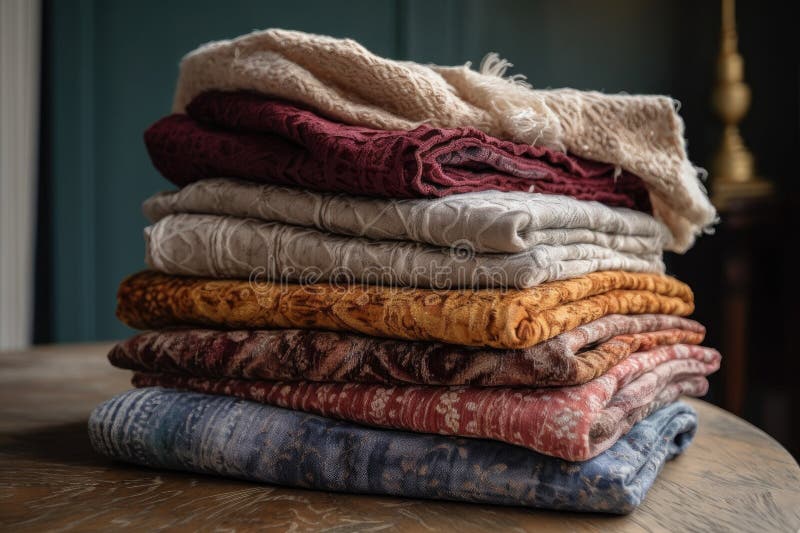 Stack of Fabrics of Varying Textures and Colors Stock Illustration ...