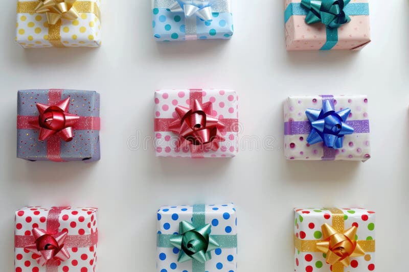 A Stack of Festive Christmas Gifts Wrapped in Colorful Paper on a White ...