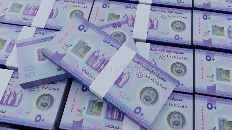 Stack of Fifty Dirhams Bills Background, 50 Dirhams United Arab ...