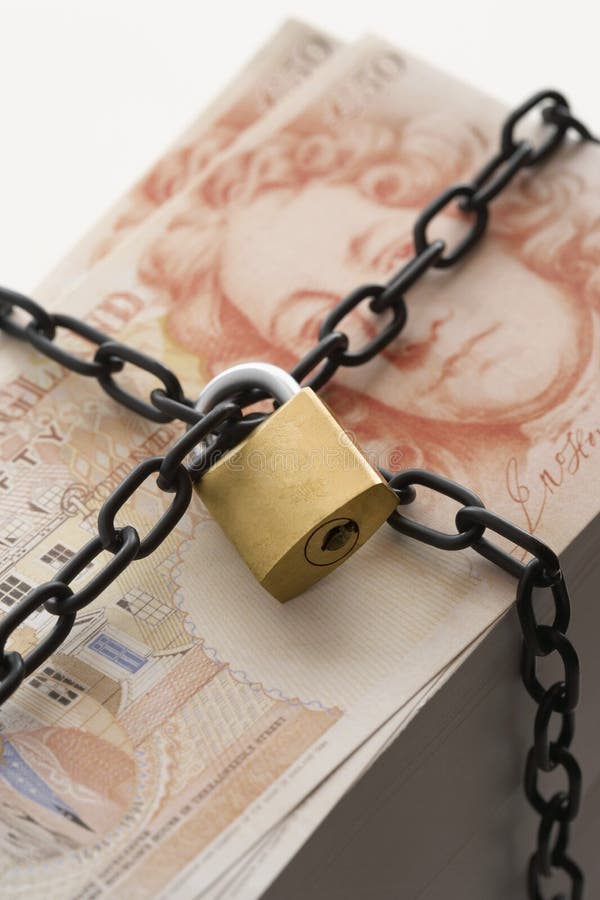 Stack of Fifty Pound Notes Secured by Padlock and Chain Stock Image ...