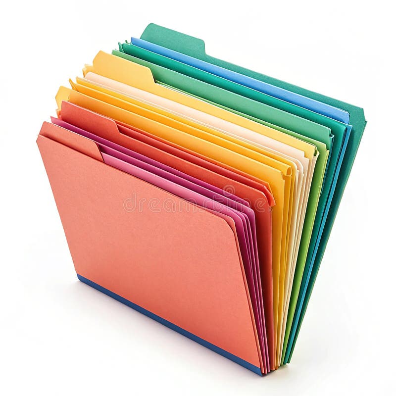 Stack of File Folders in Assorted Colors on White Background Stock ...