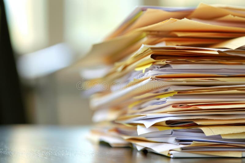 Stack of Files Overflowing on Office Desk Represents Paperwork Stock ...