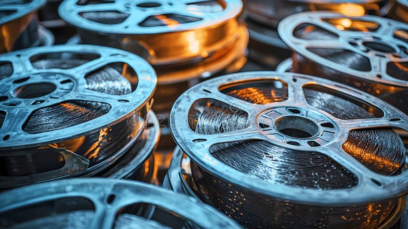 Stack of Film Reels Creating a Nostalgic Cinema Background Stock Photo ...