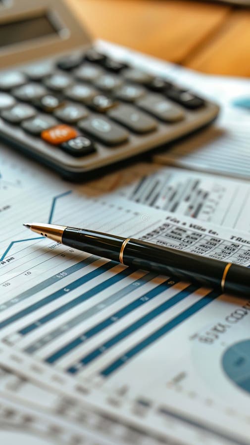 A Stack of Financial Documents and Charts with a Pen Lying on Top Ready ...