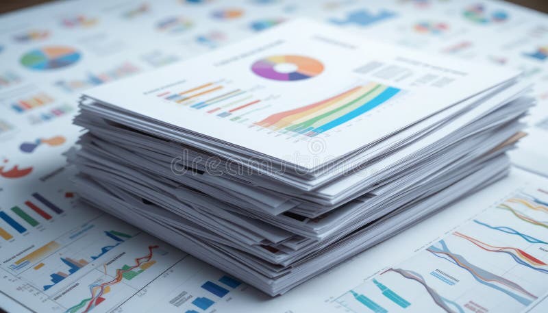 A Stack of Financial Reports and Business Charts Displaying Data ...