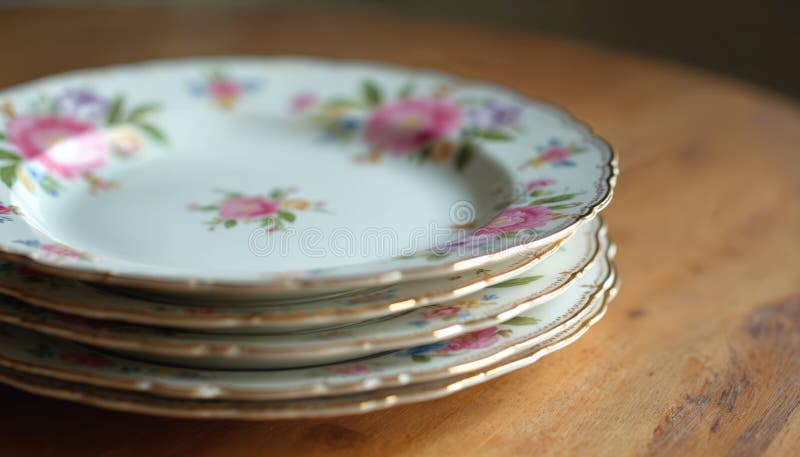 Stack of Fine China Plates with Delicate Floral Patterns. Plates ...
