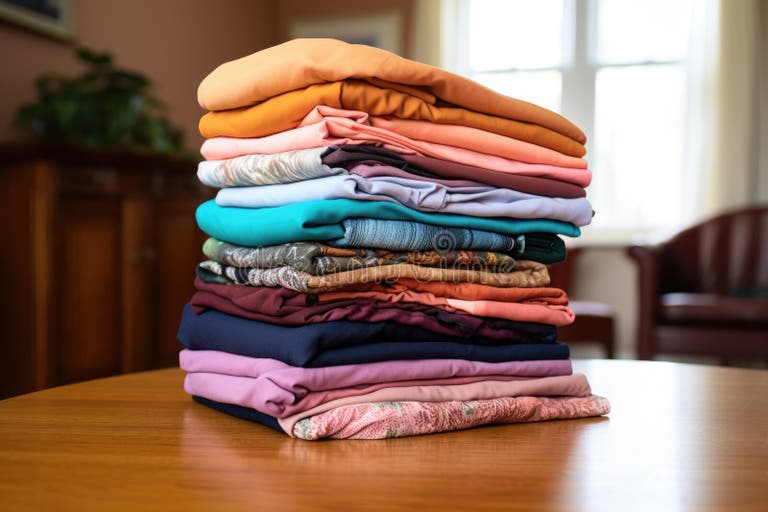 Stack of Finished Garments Neatly Folded on a Table Stock Image - Image ...