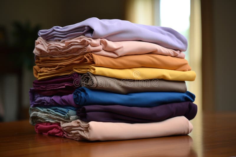 Stack of Finished Garments Neatly Folded on a Table Stock Image - Image ...