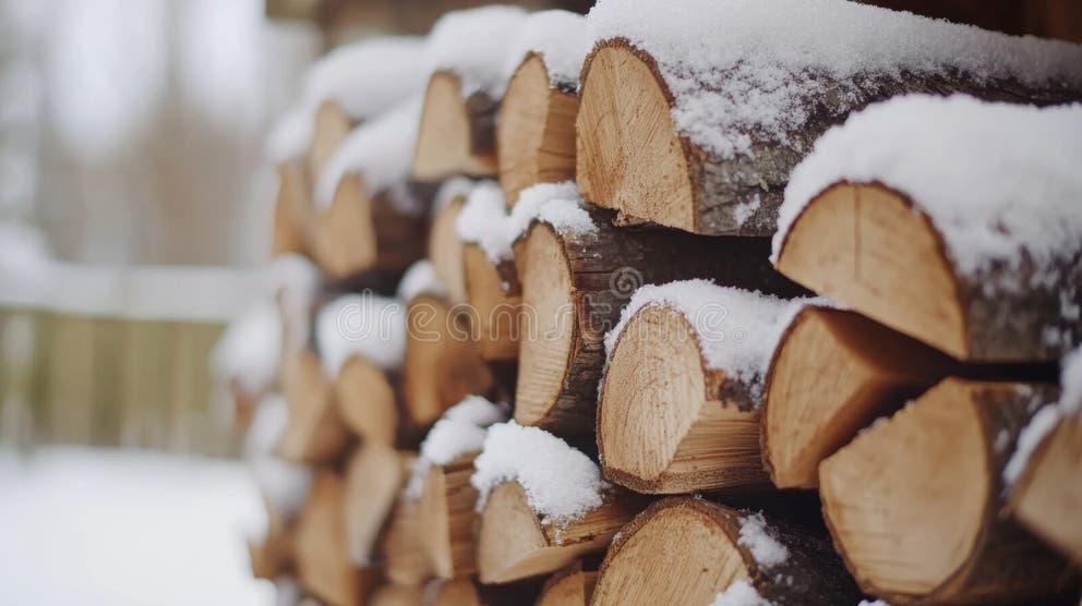 A Stack of Firewood Covered in Fresh Snow Stock Illustration ...