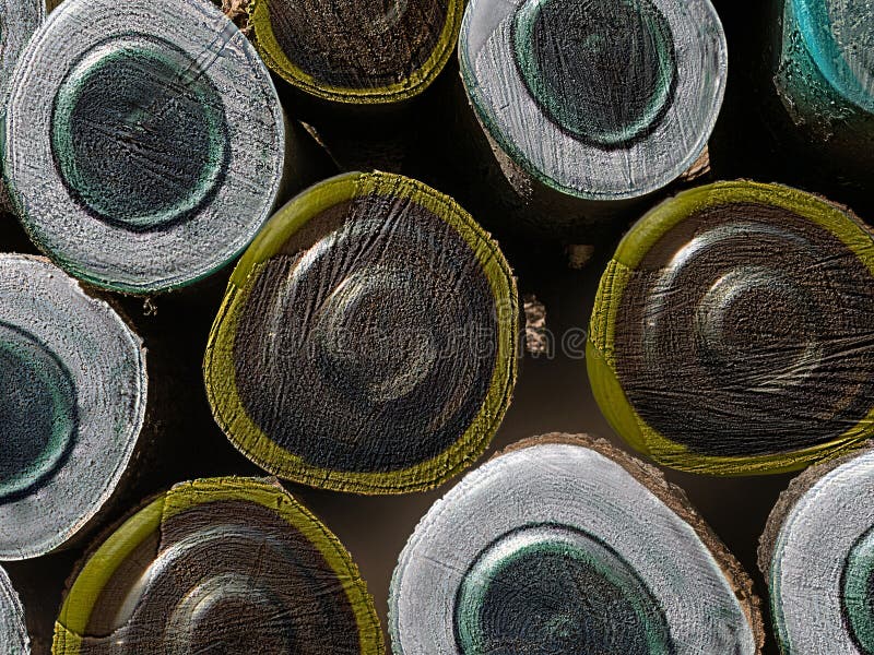 Stack of Firewood with Cracks in the Shape of Cylindrical Battery Front ...