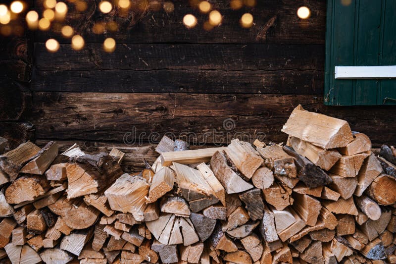 Stack of Firewood in Front of House Stock Photo - Image of house ...