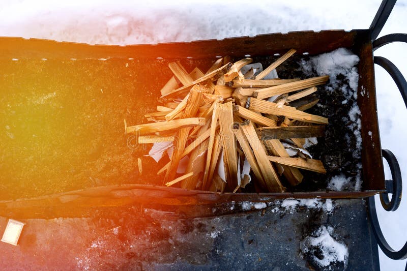 A Stack of Firewood in the Grill Prepared for Starting a Fire Stock ...