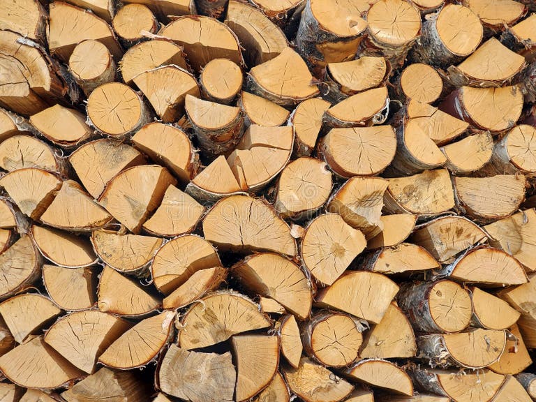 A Stack of Firewood, Log Ends, Chopped Birch and Pine Firewood, Texture ...