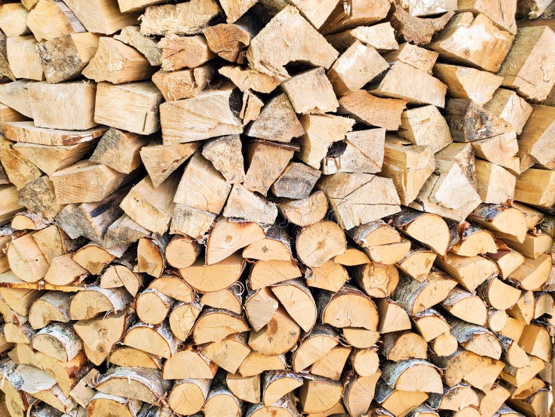 A Stack of Firewood, Log Ends, Chopped Birch and Pine Firewood, Texture ...