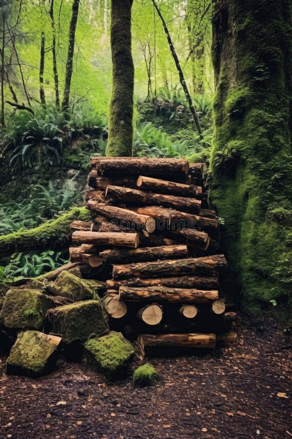 Stack of Firewood Logs in a Forest Setting Stock Illustration ...