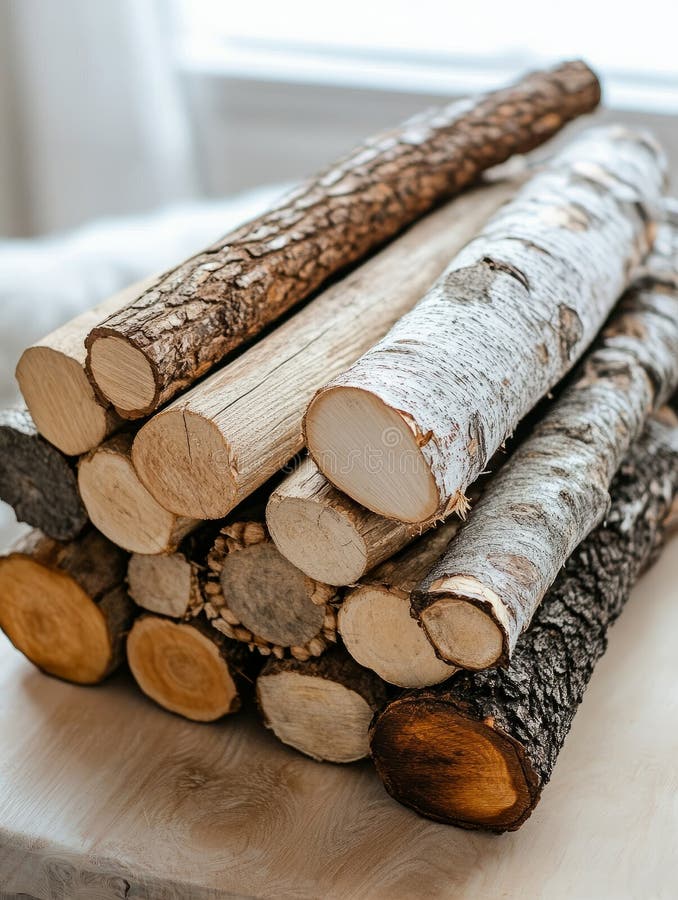 A Stack of Firewood Logs Indoors on a Table. Stock Photo - Image of ...