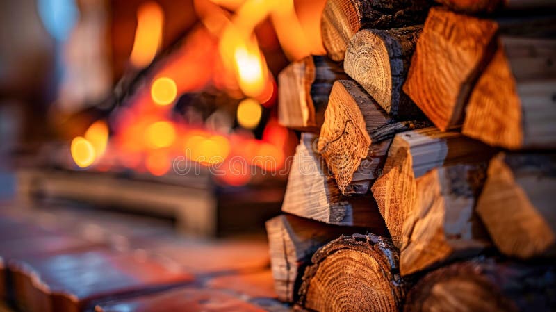 Stack of Firewood Near Cozy Fireplace. Generative Ai Stock Illustration ...