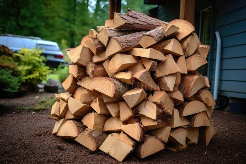 Stack of Firewood Ready for Use in a Diy Fire Pit Stock Image - Image ...