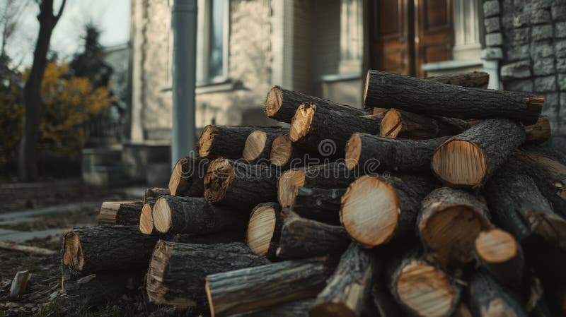 Stack of Firewood on Rustic Porch: Autumn Warmth and Natural Texture ...