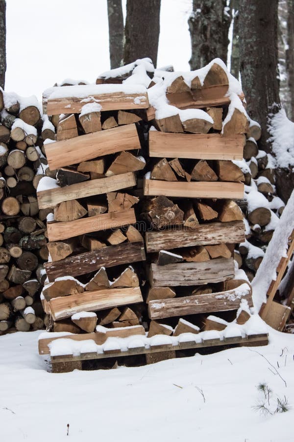 Stack of Firewood in Snow stock photo. Image of heat - 81941046