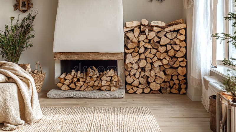 A Stack of Firewood Styled in a Clean Cabin Corner for Fireplace Preparation Services ...