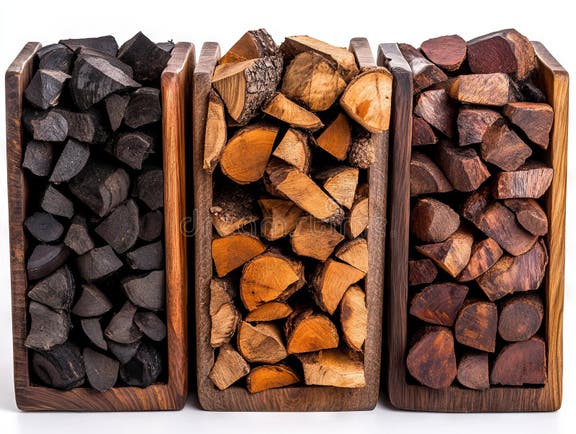 A Stack of Firewood in Wooden Boxes on a White Background Stock Image ...