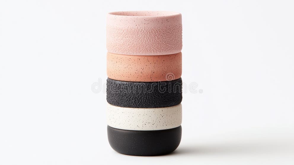 A Stack of Five Bowls in Different Colors and Textures. Stock Image ...