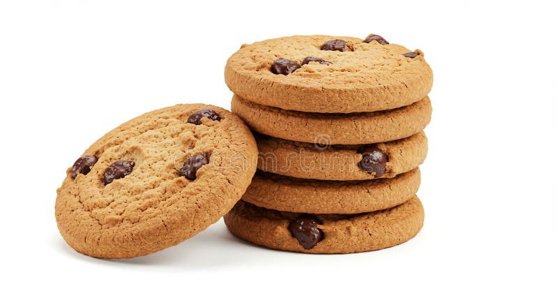 Stack of Five Chocolate Chip Cookies on a White Background. Each Cookie ...