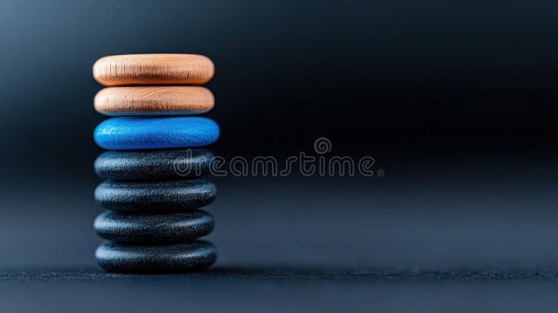 Stack of Five Colored Wooden Coins on Black Background with Blurred ...