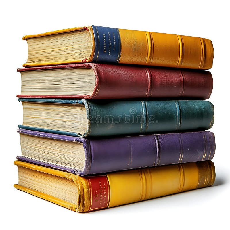 Stack of Five Colorful Old Books Isolated on White Background Stock ...