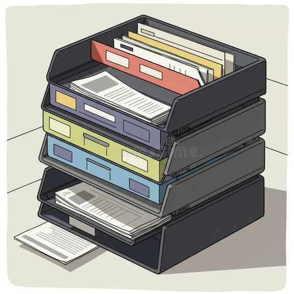 A Stack of Five Colorful Paper Trays on a Desk, Each Containing ...