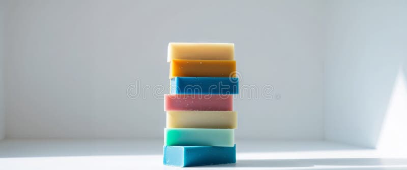 A Stack of Five Different Colored Bars of Soap Stock Image - Image of ...