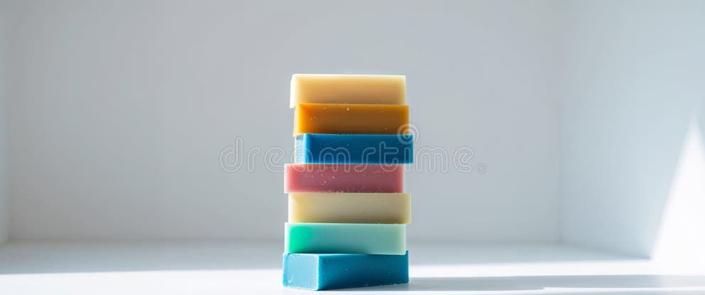 A Stack of Five Different Colored Bars of Soap Stock Image - Image of ...