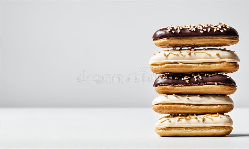 Stack of Eclairs with Chocolate and Vanilla Icing Stock Illustration ...