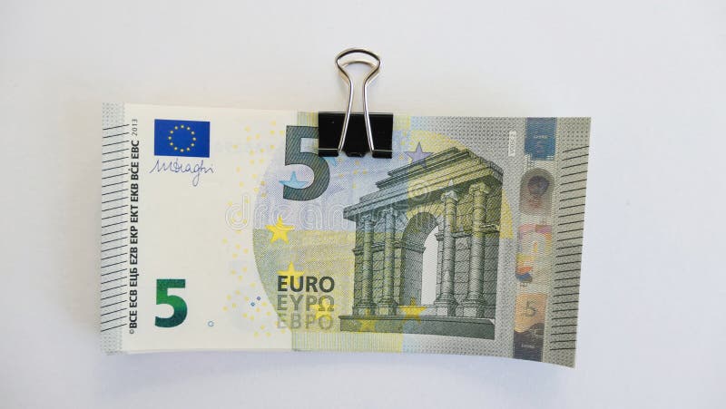 Stack of 5 Five Euro Banknotes Clipped Stock Image - Image of banknote ...