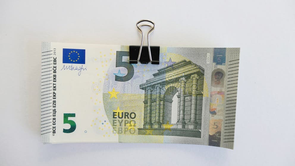 Stack of 5 Five Euro Banknotes Clipped Stock Image - Image of banknote ...