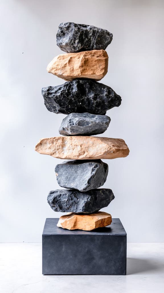 A Stack of Rocks Sitting on Top of a Black Block Stock Image - Image of ...