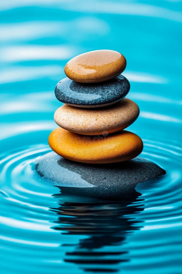 A Stack of Pebbles Sitting on Top of Each Other in the Water Stock ...
