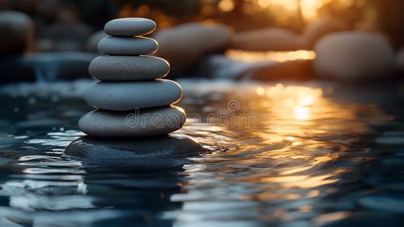 A Stack of Five Smooth Gray Stones Balanced on a Larger Stone in a ...