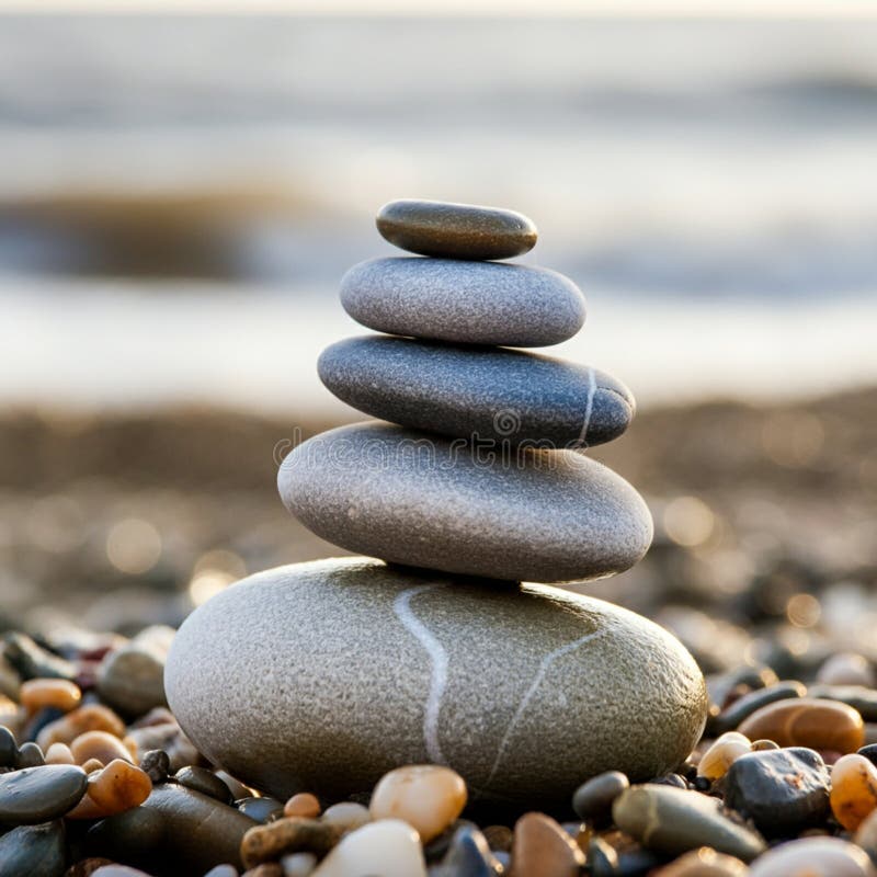 A Stack of Five Smooth, Rounded Pebbles of Varying Sizes is Delicately ...