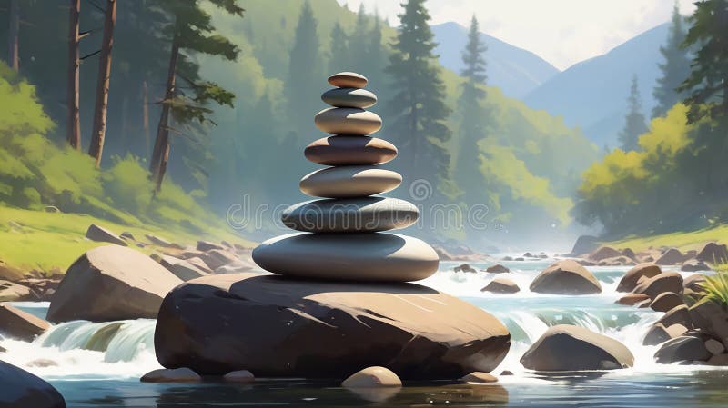 Stack of Five Smooth Stones Balanced on a Rock Stock Illustration ...