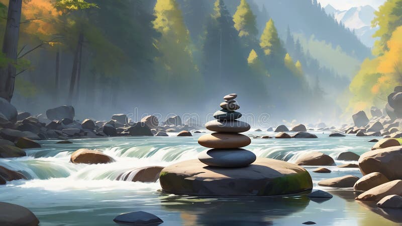 Stack of Five Smooth Stones Balanced on a Rock Stock Illustration ...